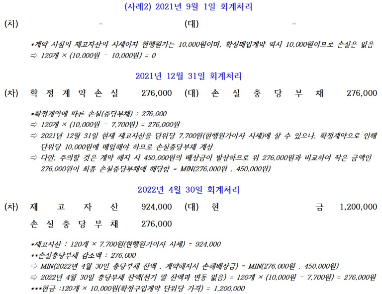 손실부담계약 회계처리(예시, 손실충당부채, 확정계약과의 관계) - Channel-JS